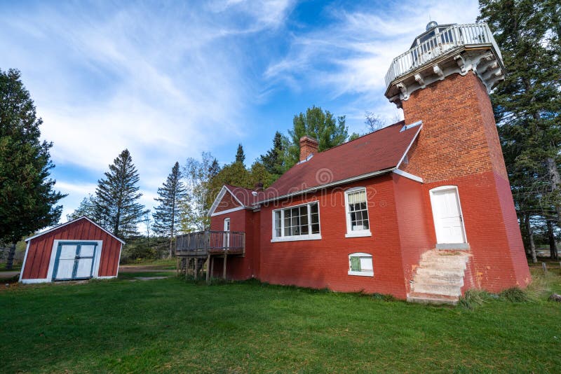 Sand Point Lighthouse on Lake Superior in Michigan Stock Photo - Image ...