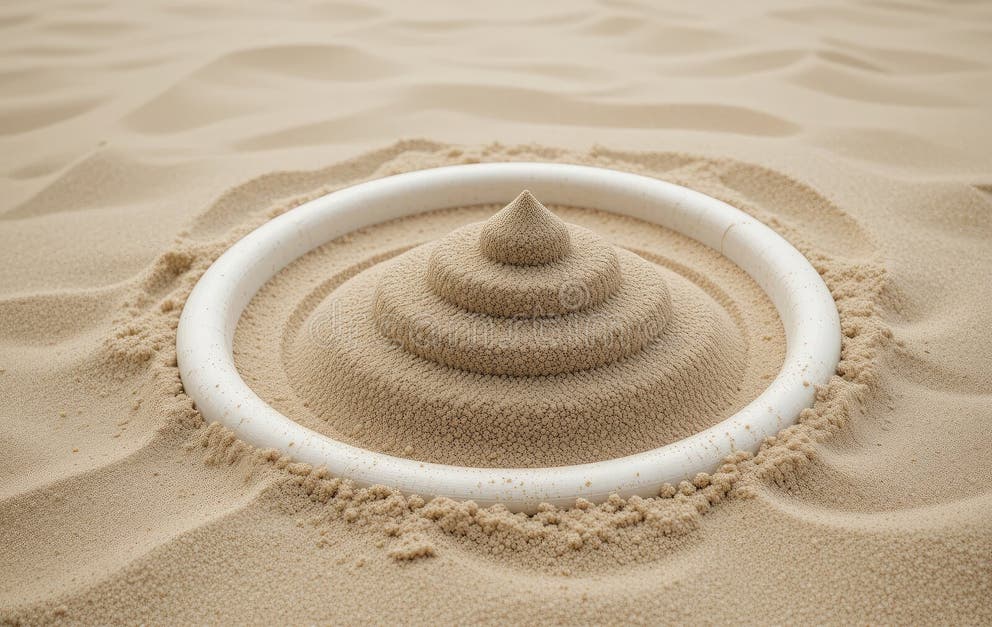 Sand Pyramid Creation within a White Circle on a Sandy Surface Stock ...