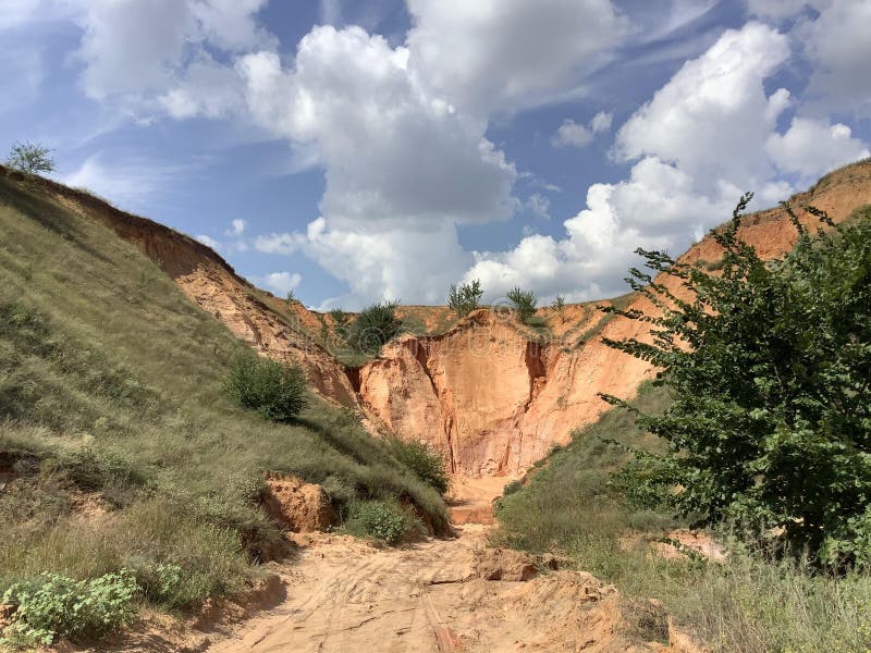 Sand Quarry and Clouds. Green Grass Stock Image - Image of hill, gravel ...