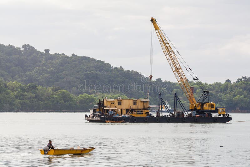 Sand Replenishment Ship on Shore for Land Reclamation Stock Image ...