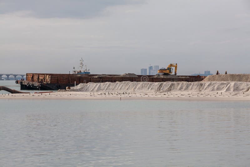 Sand Replenishment Ship on Shore for Land Reclamation Stock Image ...