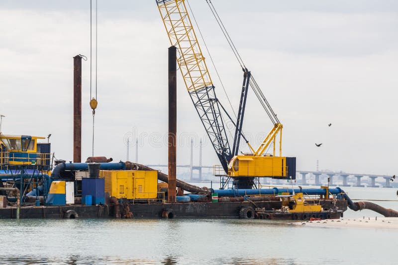 Sand Replenishment Ship on Shore for Land Reclamation Stock Photo ...