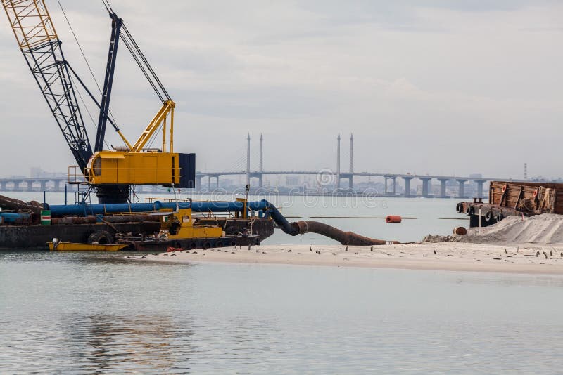 Sand Replenishment Ship on Shore for Land Reclamation Stock Image ...