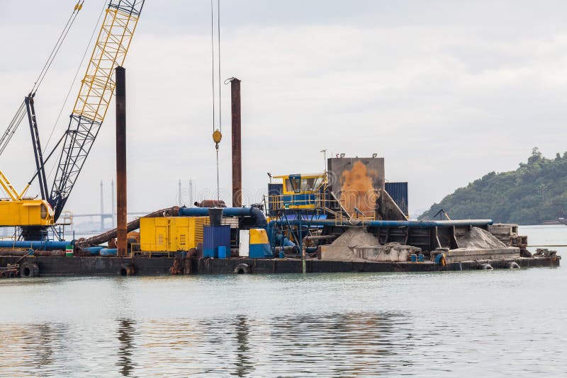 Sand Replenishment Ship on Shore for Land Reclamation Stock Photo ...