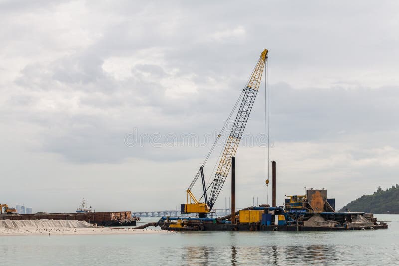 Sand Replenishment Ship on Shore for Land Reclamation Stock Image ...