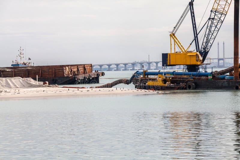 Sand Replenishment Ship on Shore for Land Reclamation Stock Image ...