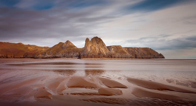 Sand Ridges on Three Cliffs Bay Stock Image - Image of south, three ...