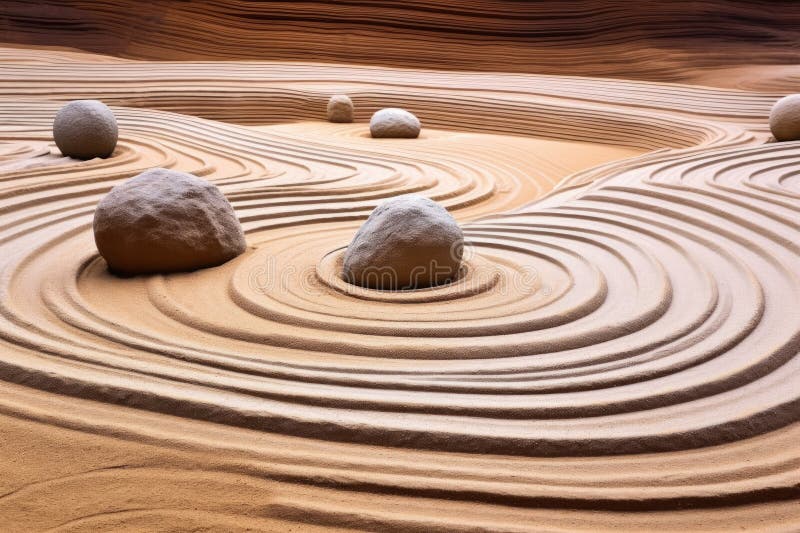 Sand Ripples Surrounding Rocks in a Zen Garden Stock Illustration ...