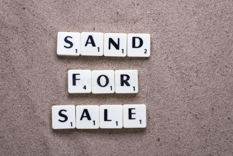 Sand for Sale Letters on Beach Stock Photo - Image of word, management ...