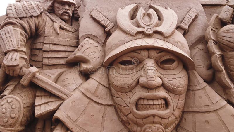 Sand Sculptures of Samurai Going into Battle. Stock Footage - Video of ...