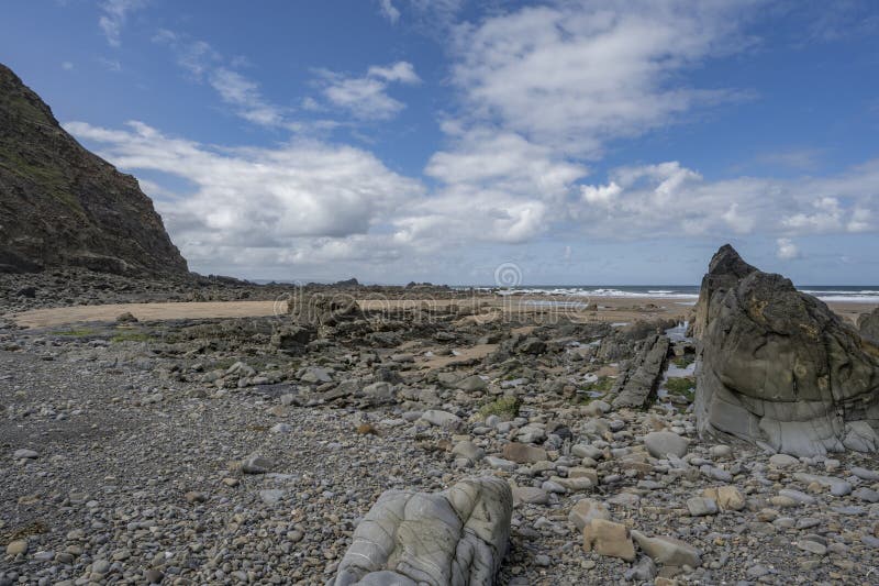 Sand and Shingle Beach at Duckpool Cornwall Stock Image - Image of ...