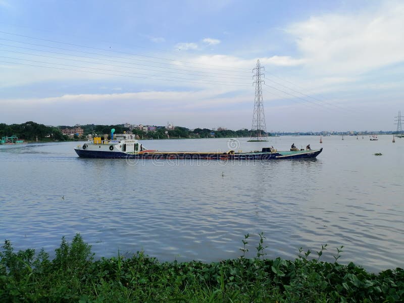 Sand Ship Running in the River Editorial Stock Photo - Image of water ...