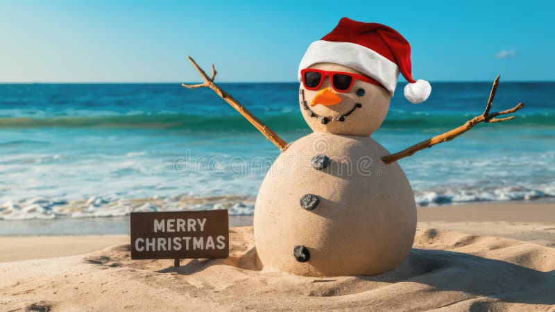 Sand Snowman on Tropical Beach Stock Image - Image of humorous, ocean ...