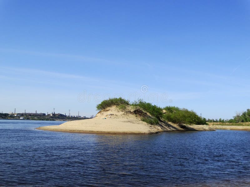 Sand spit on the river stock photo. Image of cloud, summer - 117402268