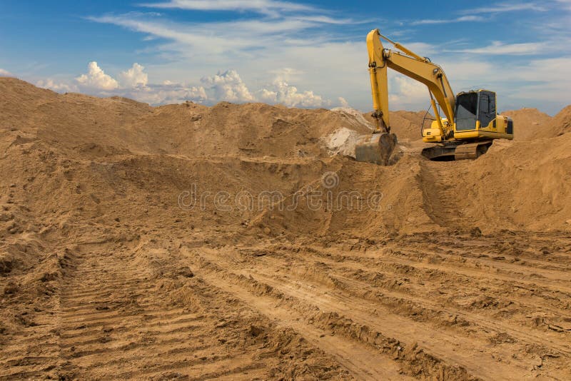 Sand Stack Trace Baekho with Sky. Stock Image - Image of crawler, move ...