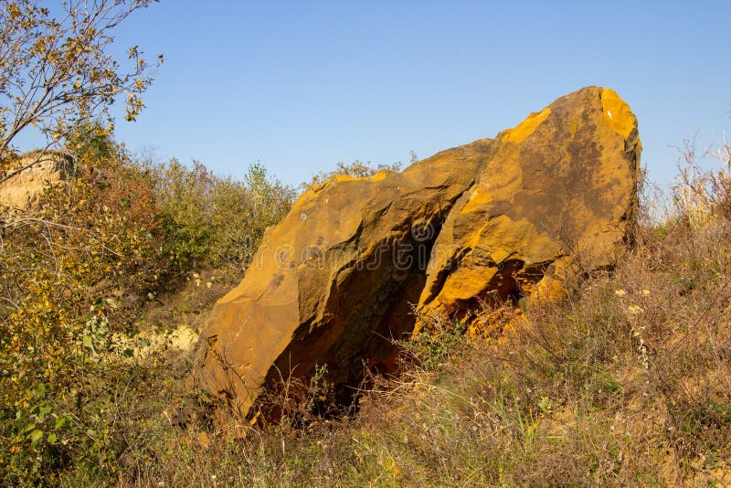 Sand Stone,large Sandy Rock in Autumn at Sunset Stock Photo - Image of ...