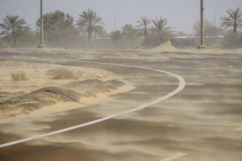 Abu Dhabi during Sandstorm and Strong Wings. View of the UAE Capital ...