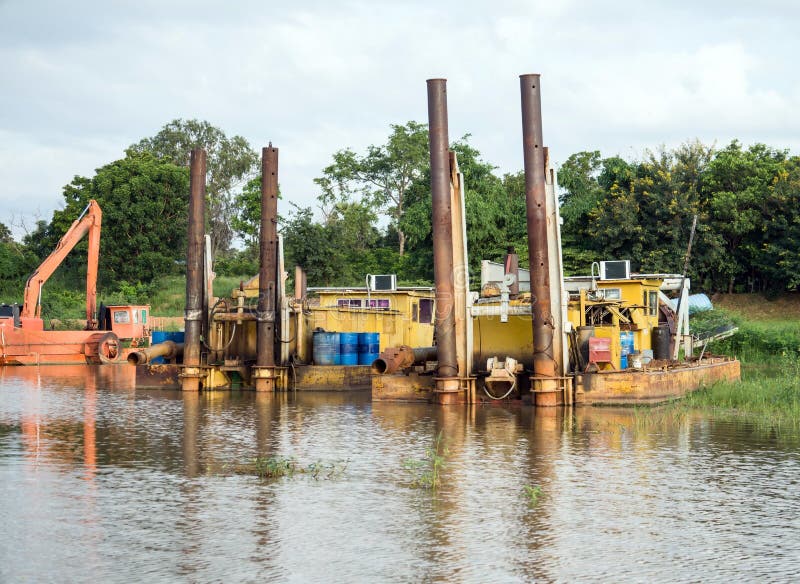 Sand suction boat stock photo. Image of engineering - 213082370