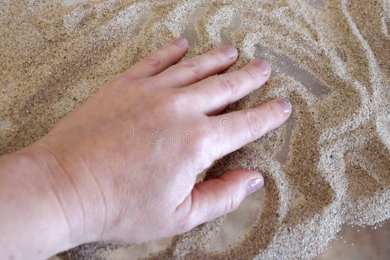Sand Therapy, Hand Draws with Sand Stock Photo - Image of bottom, girl ...