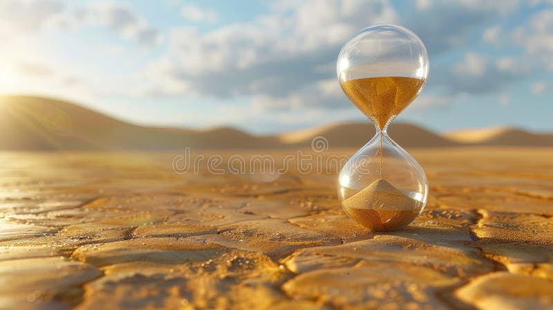 Sand Timer on a Barren Desert Landscape during Sunset Stock Image ...