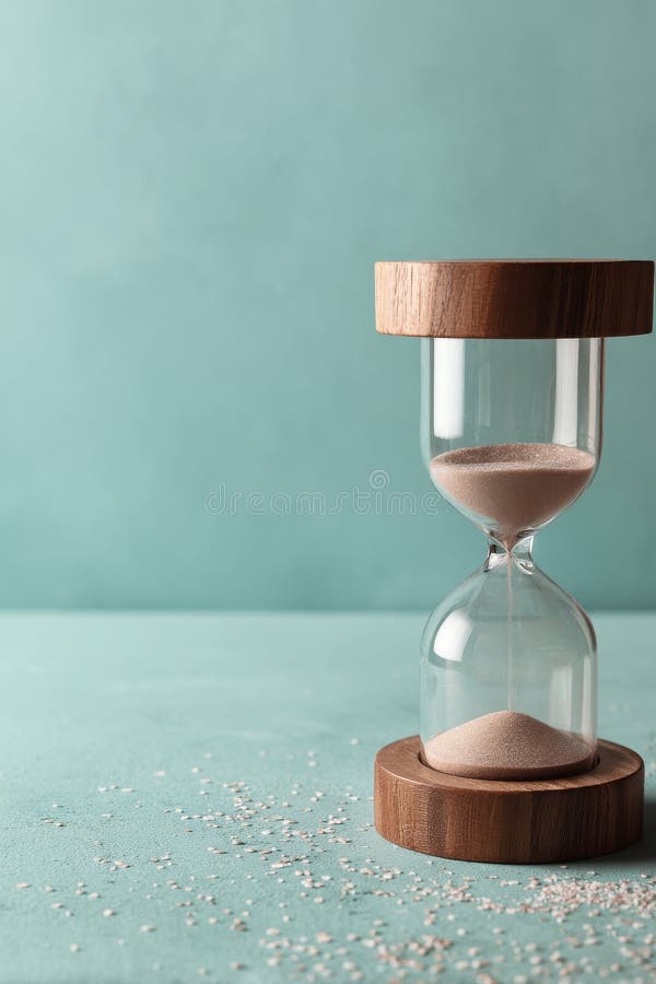 Sand Timer on Blue Background, Time Management and Wasting Time Concept ...