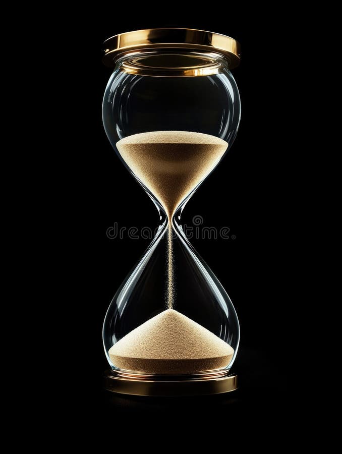 A Sand Timer with a Gold Top Sits on a Black Background Stock Image ...