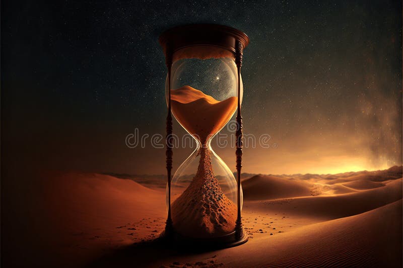 A Sand Timer is Shown in a Desert Setting with a Starry Sky in the ...
