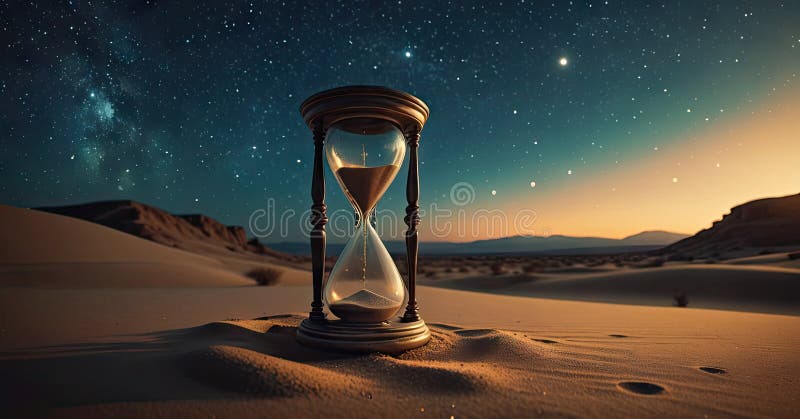 A Sand Timer Sits on the Sand, with the Sand Timer Showing that it is ...