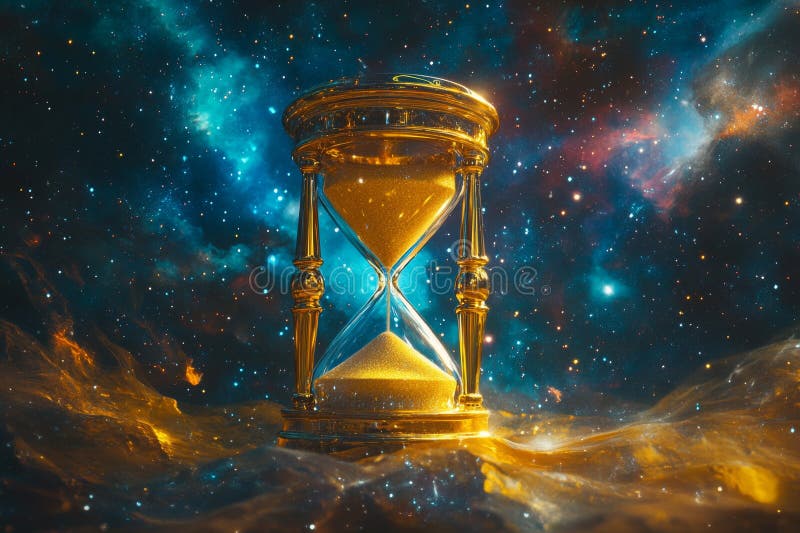 Sand Timer with a Space-themed Background and Sparkling Lights Stock ...
