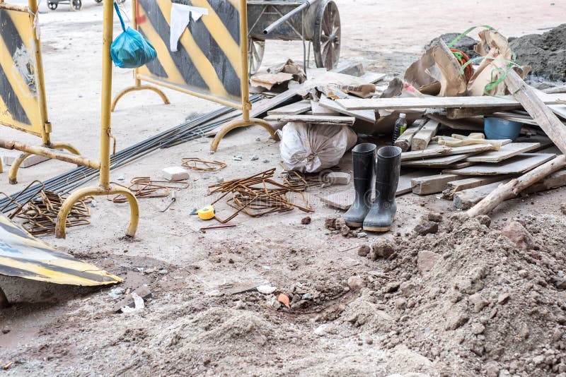 Sand and Tool at Construction Site Stock Photo - Image of pile, ground ...