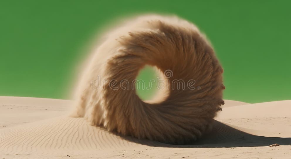 Sand Tornado Forming Over Desert Dunes Under Green Backdrop Stock ...