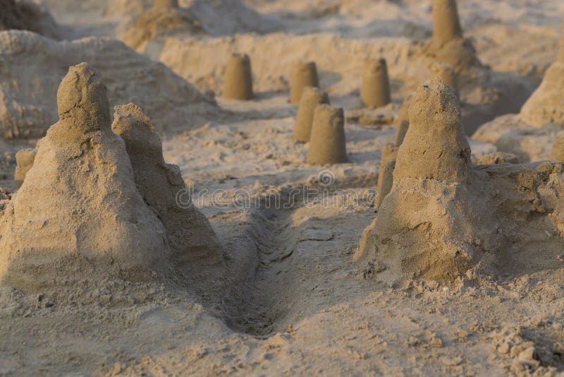 Sand Towers City with Road on the Beach Stock Image - Image of travel ...