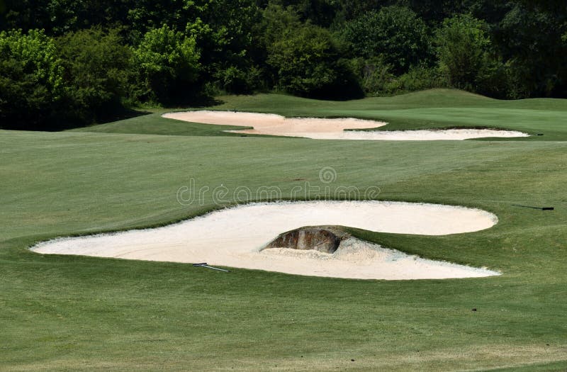 Sand traps on golf course stock photo. Image of sunny - 72363846