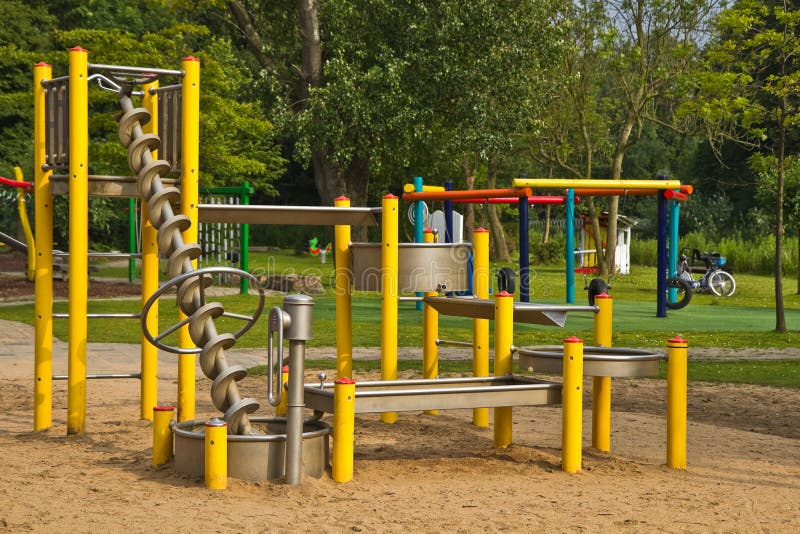 Sand and Water Playground in Park Stock Photo - Image of playful ...