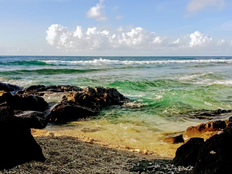 Sand, Waves, Rocks and Sunrise Stock Photo - Image of nature, ocean ...