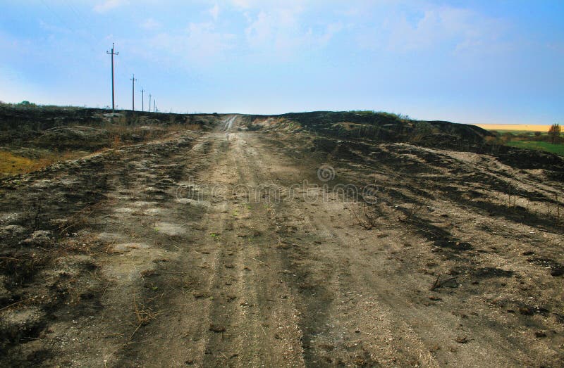 Sand Way with Burned-down Grass Stock Photo - Image of brown, forward ...