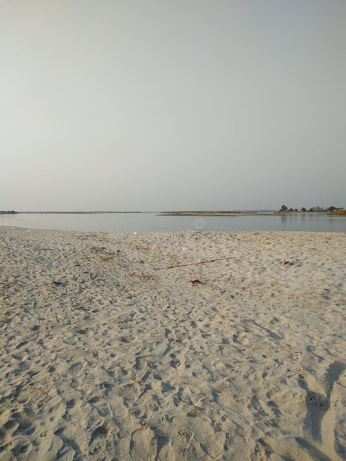 Sand and Winter Ganga River with Sky Stock Photo - Image of sand, korea ...