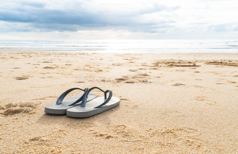 Sandals on the Sandy Sea Coast Stock Image - Image of coast, swim: 95442447