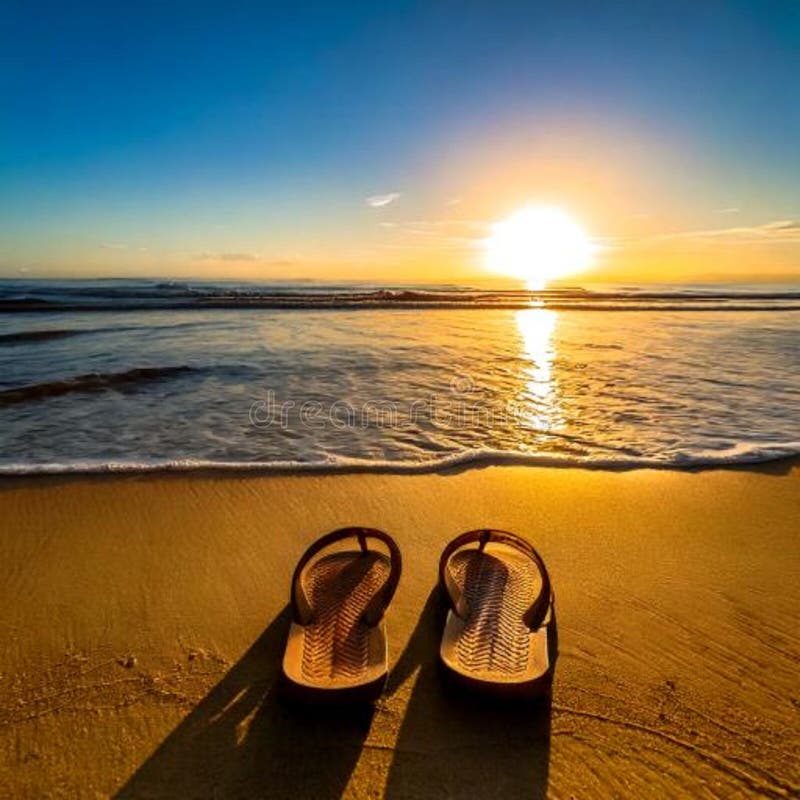 Sandals on the Sea Walk in the Morning Sun Generative AI Stock ...
