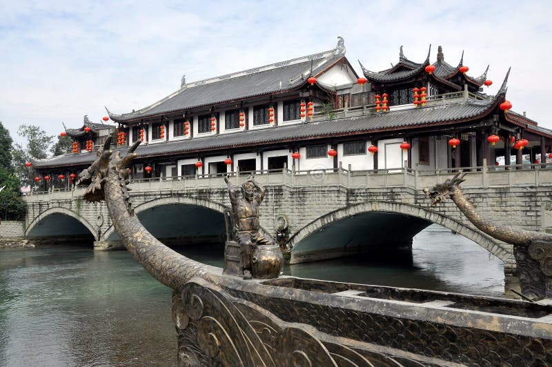 Sandaoyan, China: Sandaoyan Covered Bridge Stock Image - Image of river ...