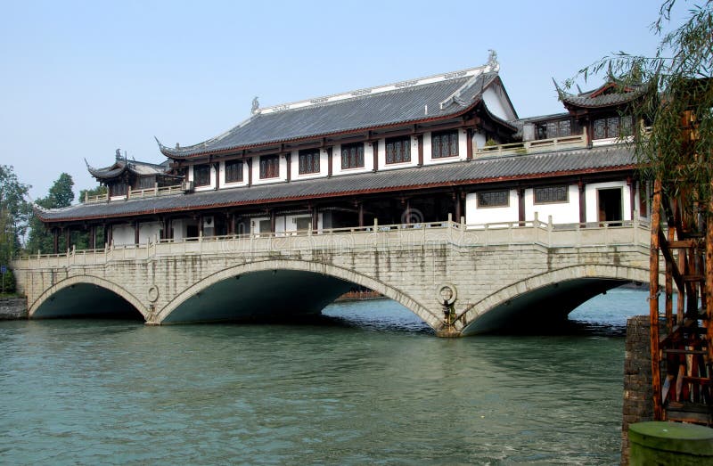 Sandaoyan, China: Sandaoyan Covered Bridge Stock Image - Image of river ...