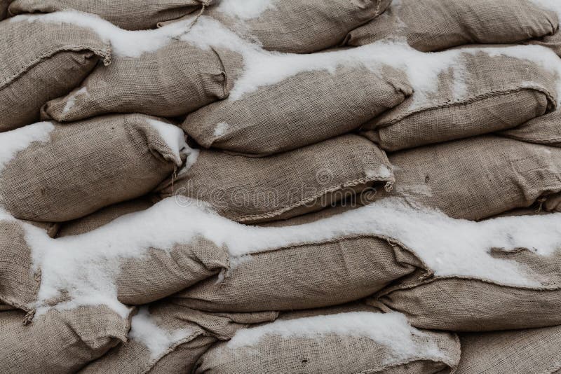 Sandbag Gray Old and Weathered Protective Wall Against the Storm ...