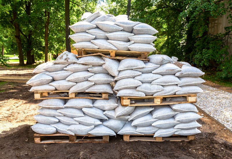 Sandbags for Flood Defense or Military Use Stock Photo - Image of ...