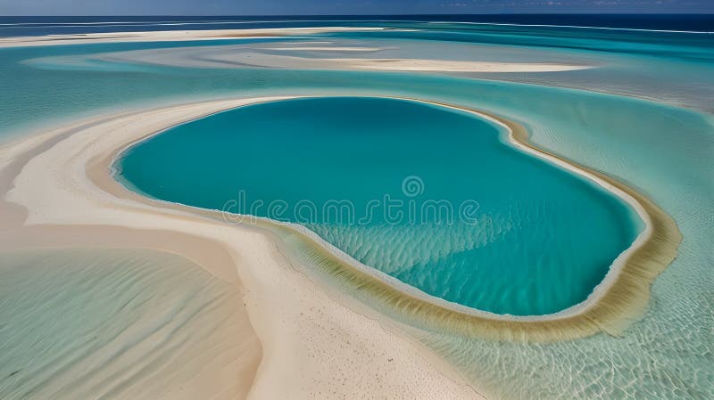 A Sandbar Appearing in the Middle of a Turquoise Ocean Stock ...
