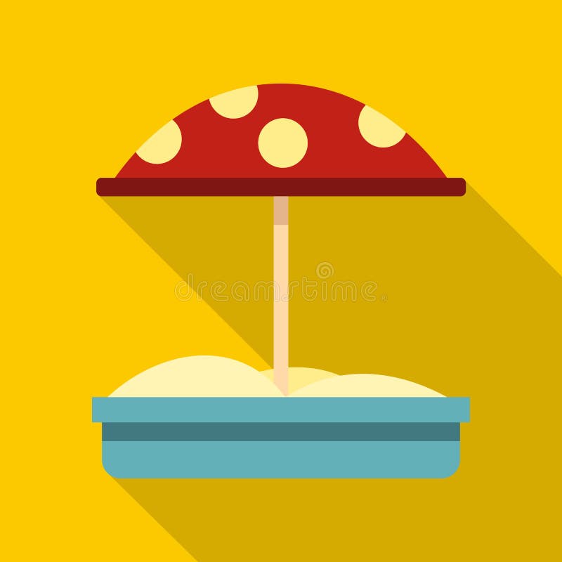 Sandbox with Red Dotted Umbrella Icon, Flat Style Stock Vector ...