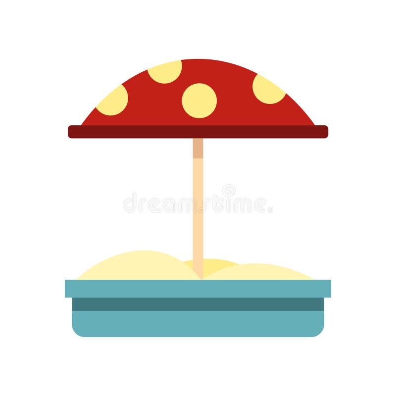Sandbox with Red Dotted Umbrella Icon, Flat Style Stock Vector ...