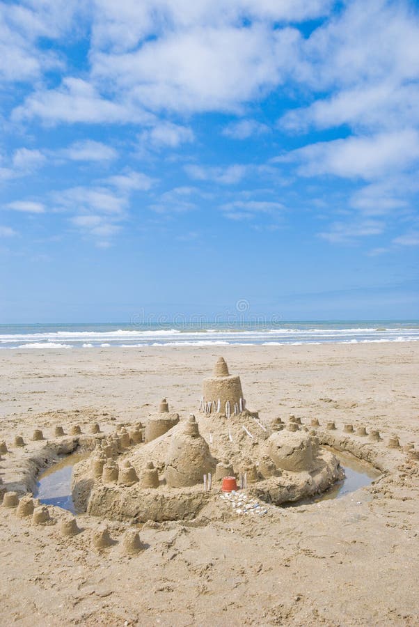 Sandcastle on the beach stock photo. Image of exterior - 5424506