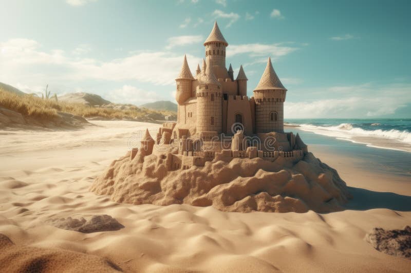 Sandcastle on the Beach. Generative AI Illustration Stock Illustration ...