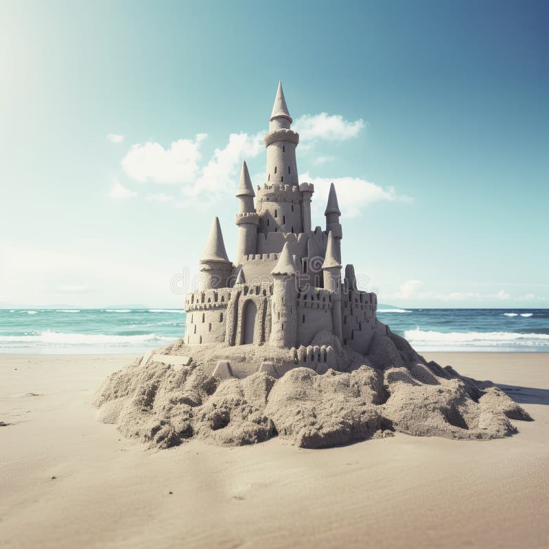 Sandcastle on beach stock illustration. Illustration of summer - 300099510
