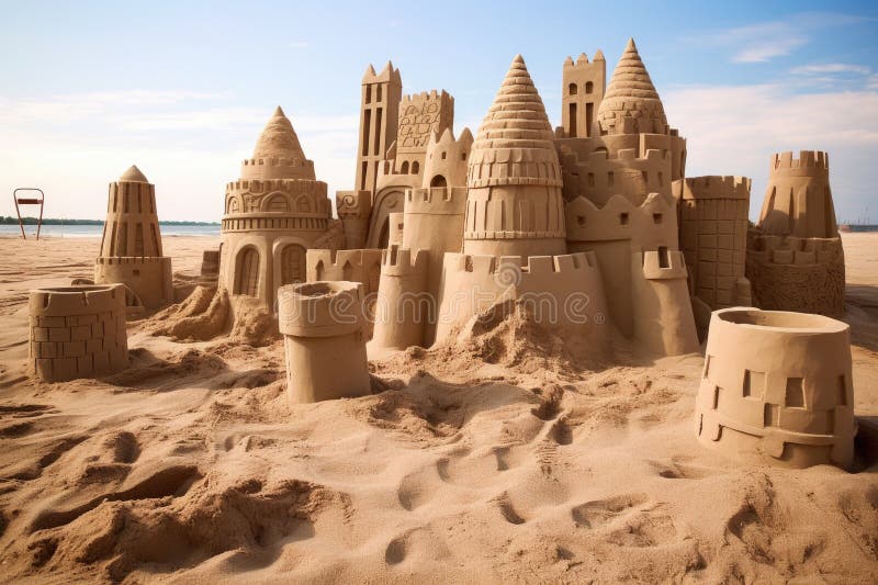 A Sandcastle Built Using Various Bucket Shapes Stock Illustration ...